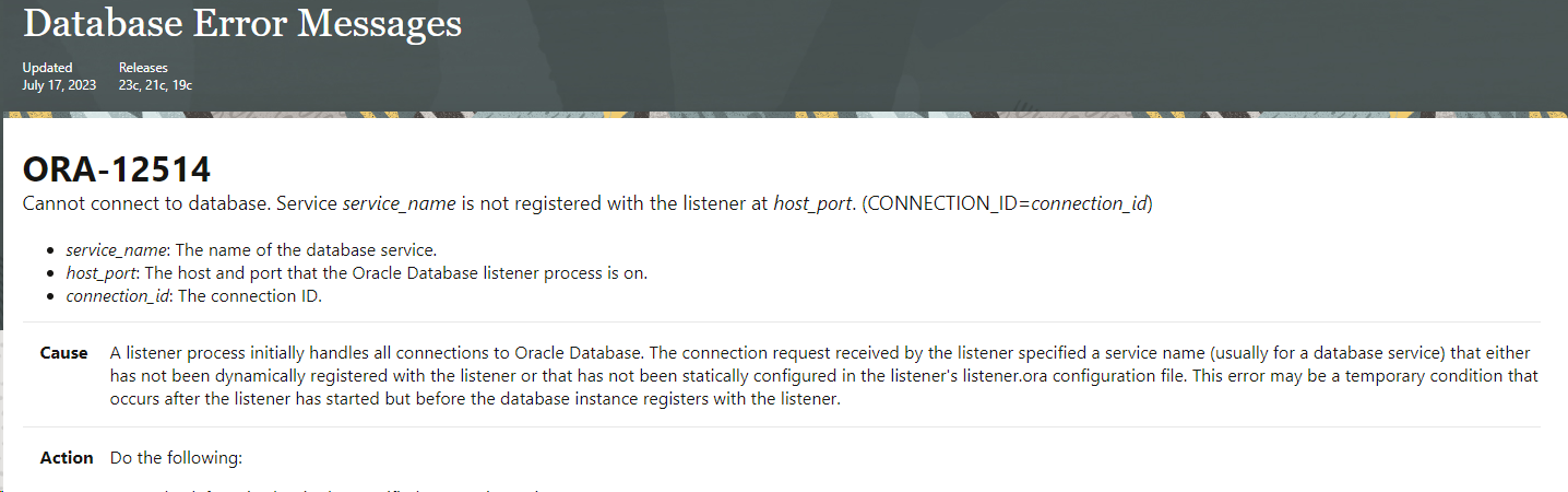 Portal de ayuda sobre errores Base de datos Oracle